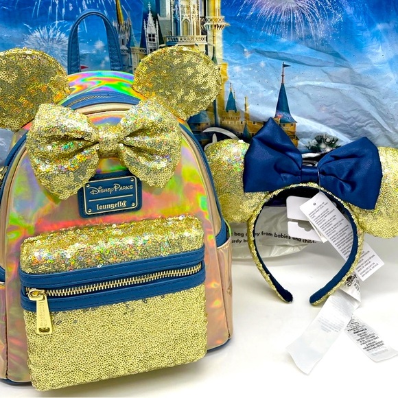 Bags | 5th Anniversary Disney Parks Gold Iridescent Loungefly Mini ...